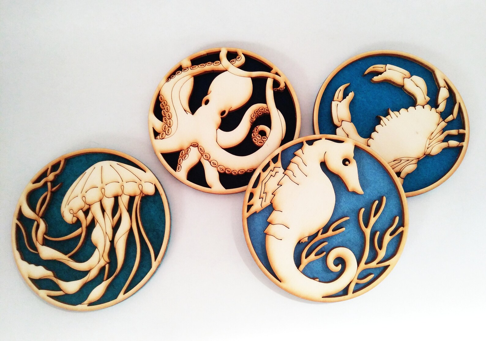 Ocean Themed Coasters Svg Dxf Files Crab Octopus Seahorse - Etsy