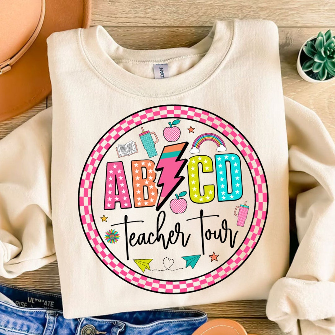 Retro ABCD Teacher Tour Png, First Day of School Teacher Bright Doodles ...