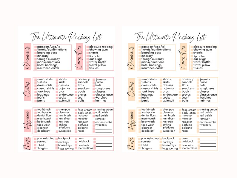 The Ultimate Packing List | Printable Packing List | A4 and Us Letter ...