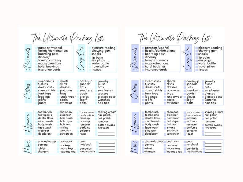 The Ultimate Packing List | Printable Packing List | A4 and Us Letter ...