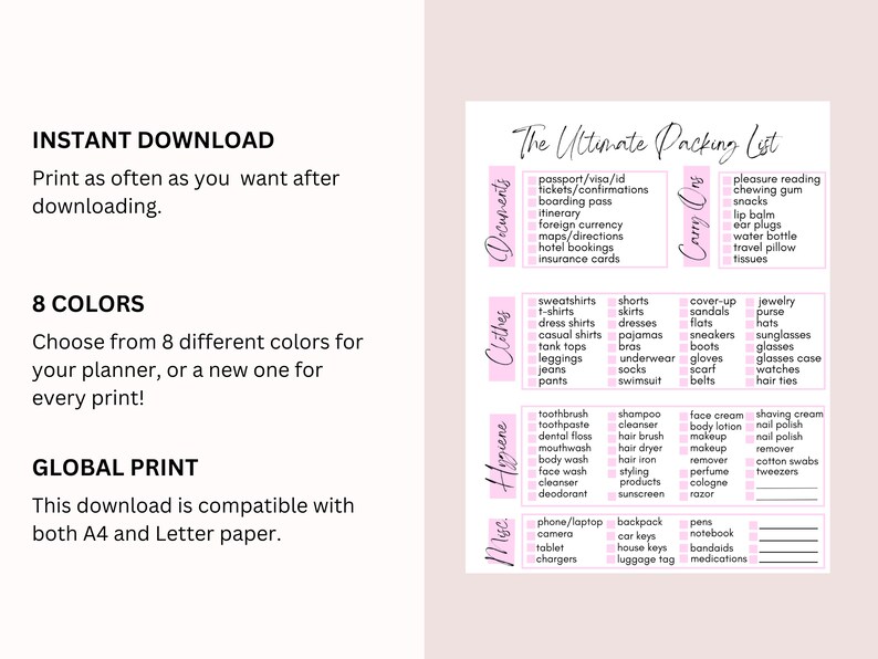 The Ultimate Packing List | Printable Packing List | A4 and Us Letter ...