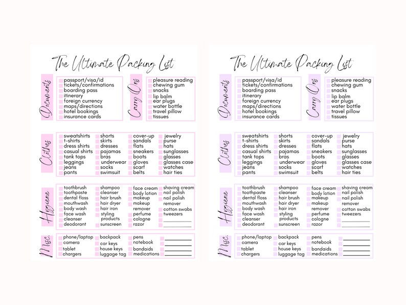 The Ultimate Packing List | Printable Packing List | A4 and Us Letter ...