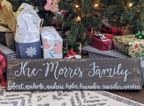 Hand-lettered wooden family sign | Etsy