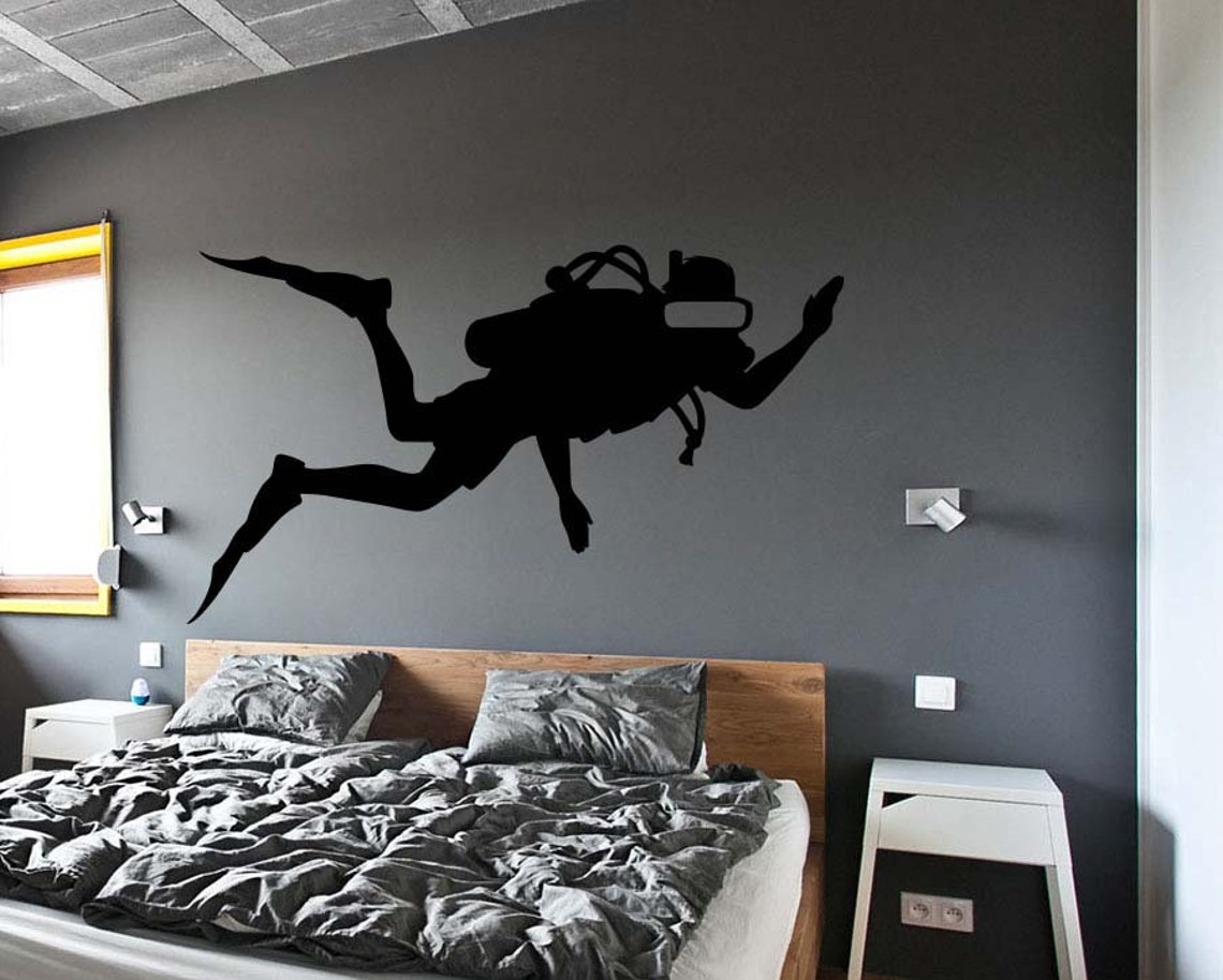 Diving Wall Decal Diver Vinyl Bathroom Decal Scuba Diver - Etsy