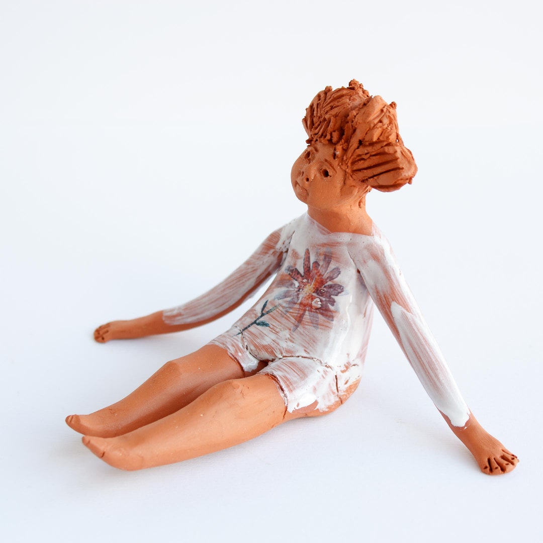 Ceramic Figure Seated Girl Handmade in Red Clay. Sculpture Woman ...