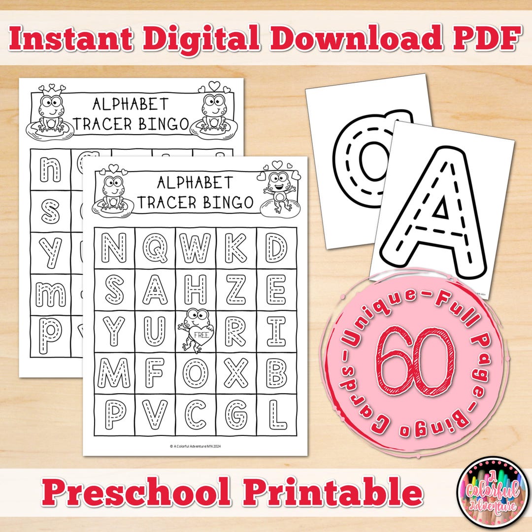 Frog Love Alphabet Letters Tracer Bingo - Instant Digital Download Game ...