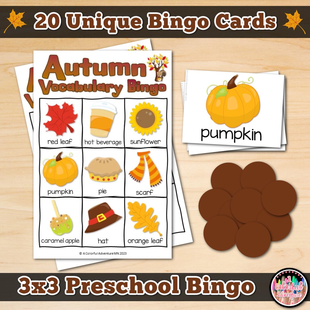 Fall Vocabulary Bingo Printable: Preschool Autumn Game (digital ...