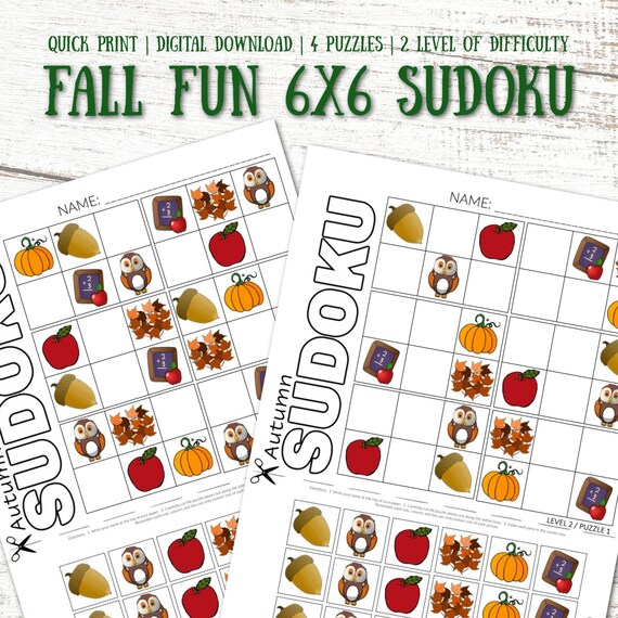 Sudoku For Kids 6x6 Autumn Fall Printable Instant | Etsy