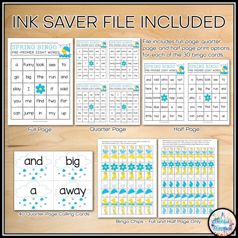 Spring Sight Word Printable Bingo Game for Kids, Sight Word Practice ...