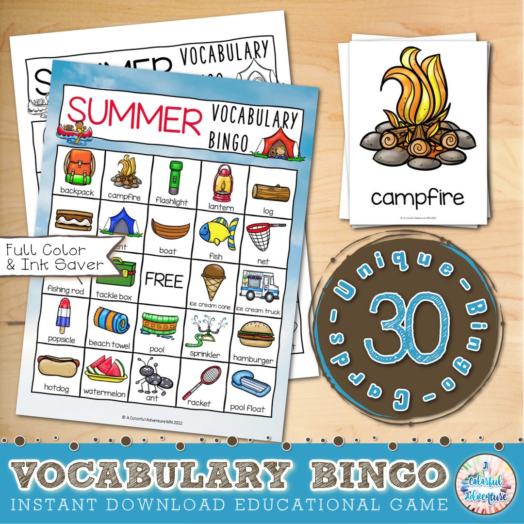 Summer Printable Bingo Game for Kids, Summer Activity, 30 Unique Bingo ...