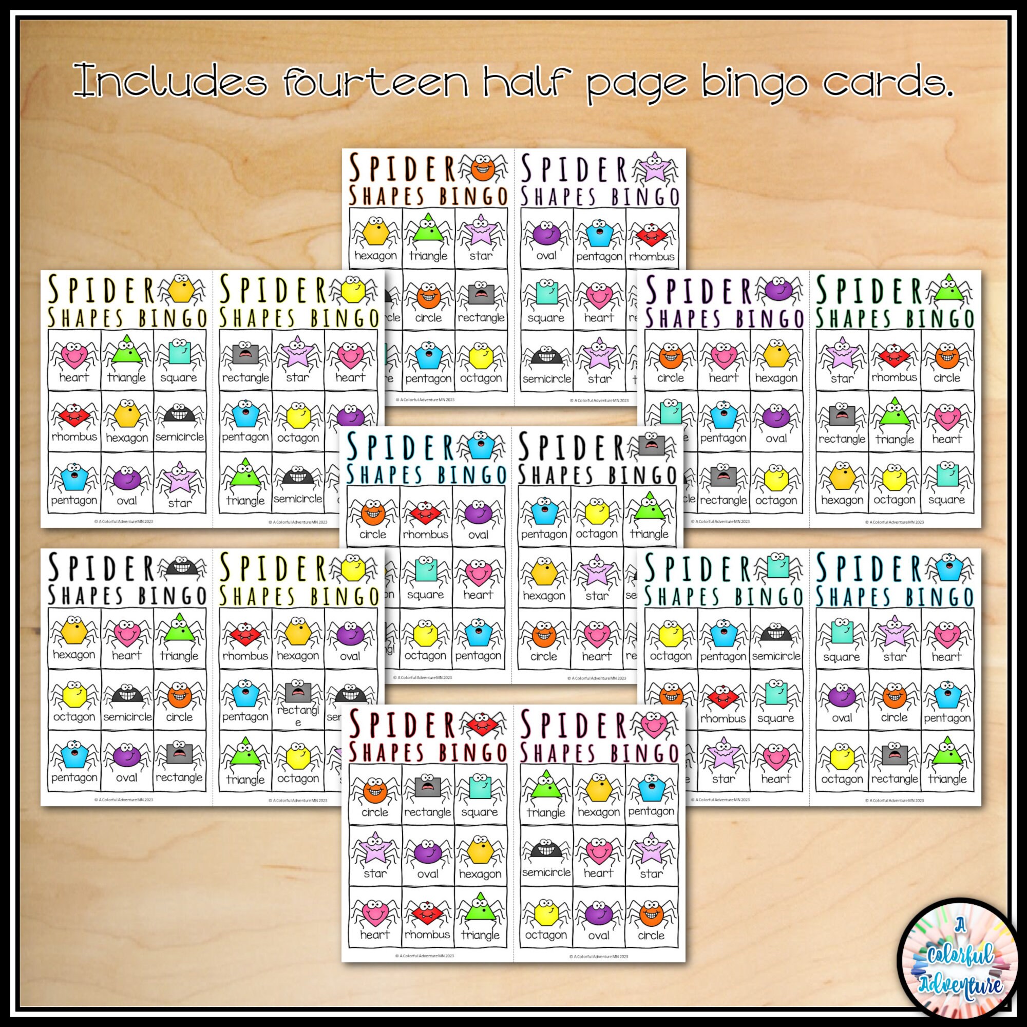 Spider Shapes 3x3 Preschool Bingo Printable, Kids Party Game, Shape ...