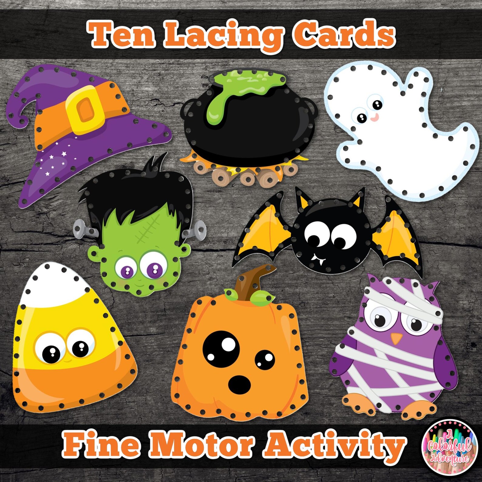 Halloween Lacing Cards: Fine Motor Skills Activity Includes 10 Double ...