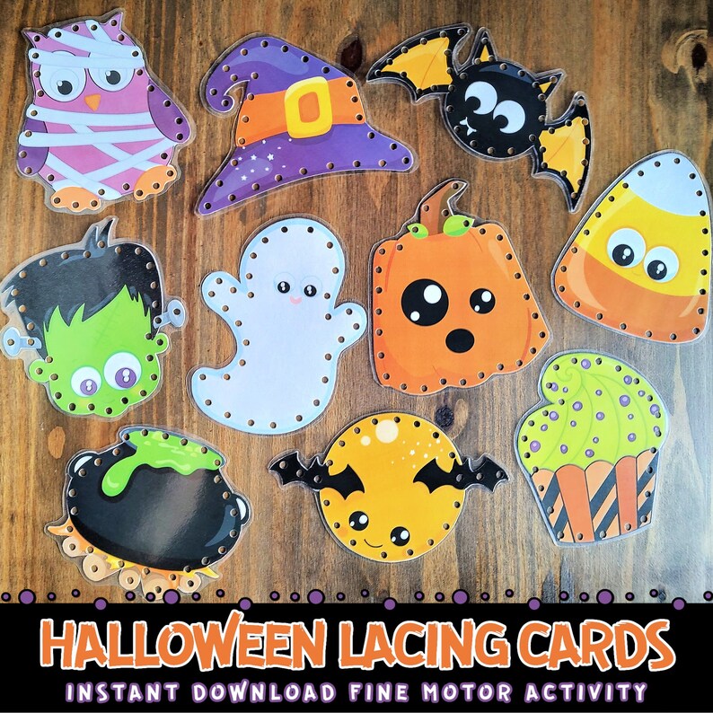 Halloween Lacing Cards, Halloween Sewing Cards, Fine Motor Activity ...
