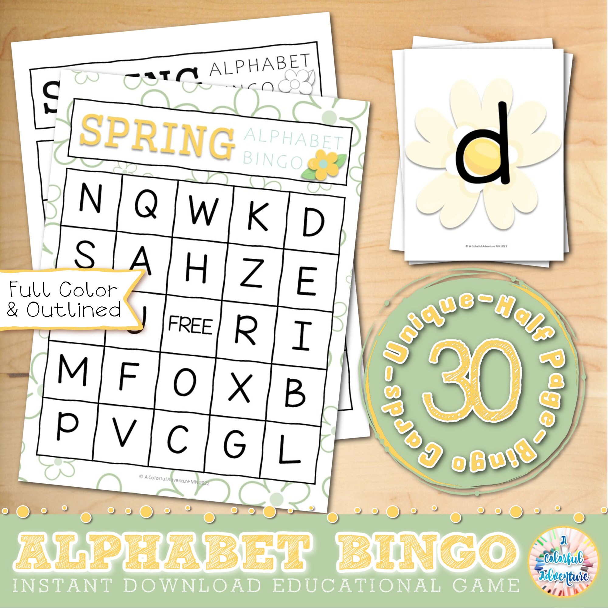 Spring Printable Alphabet Bingo Game for Kids, Learning to Recognize ...