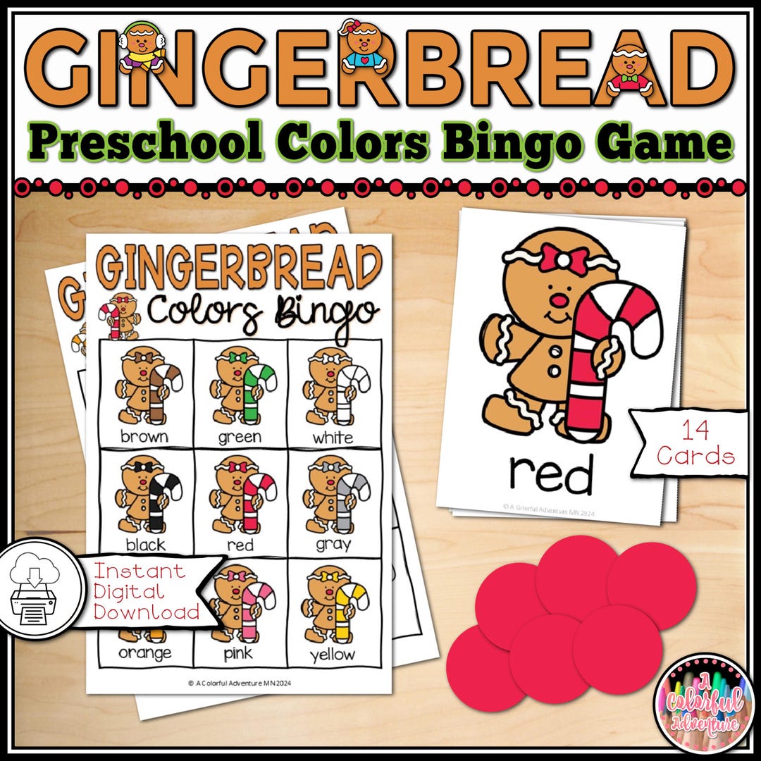 Gingerbread Colors Bingo Game: Printable Holiday Party Activity ...