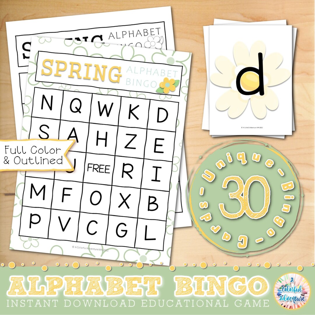 Spring Printable Alphabet Bingo Game for Kids, Learning to Recognize ...