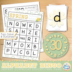 Spring Printable Alphabet Bingo Game for Kids, Learning to Recognize ...