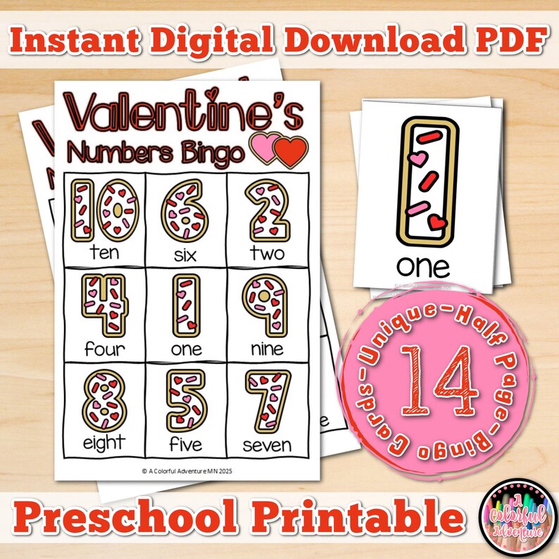 Valentine's Day Printable Bingo Game for Kids – Numbers to 10 Preschool ...