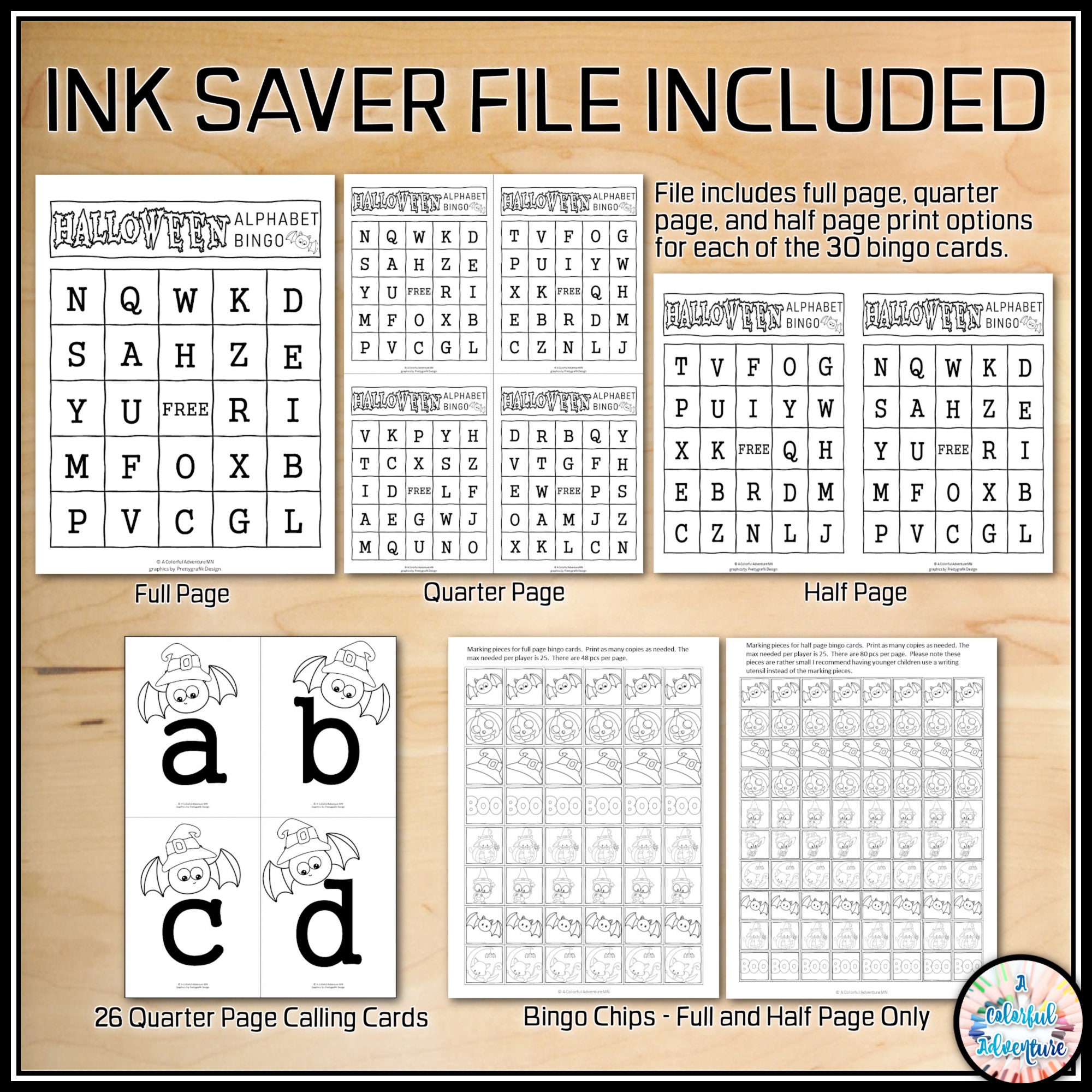 Halloween Alphabet Bingo Game for Kids: 30 Printable Cards (digital ...