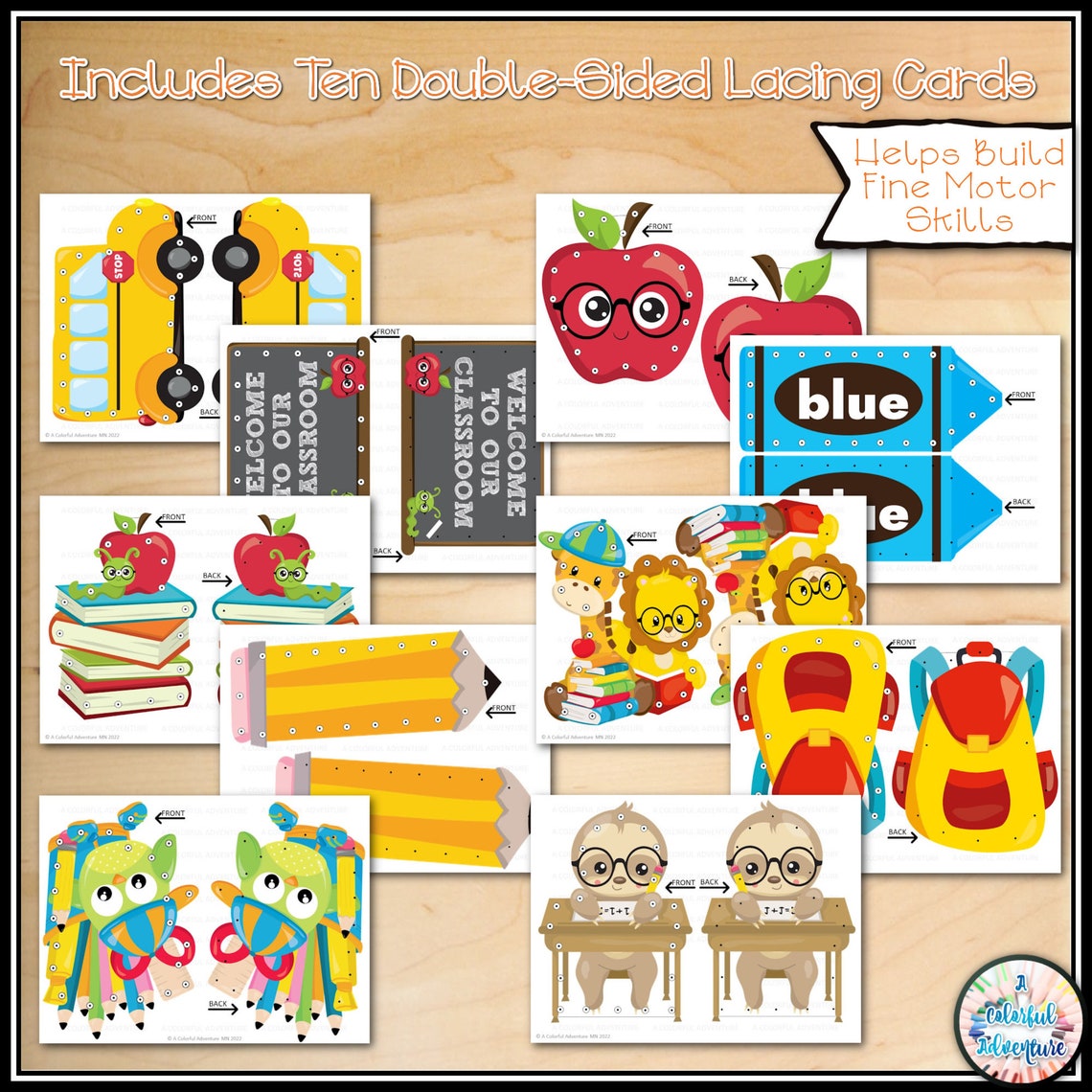 School Days Lacing Cards, Fine Motor Activity, Preschool Centers ...