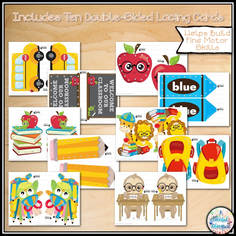 School Days Lacing Cards, Fine Motor Activity, Preschool Centers ...