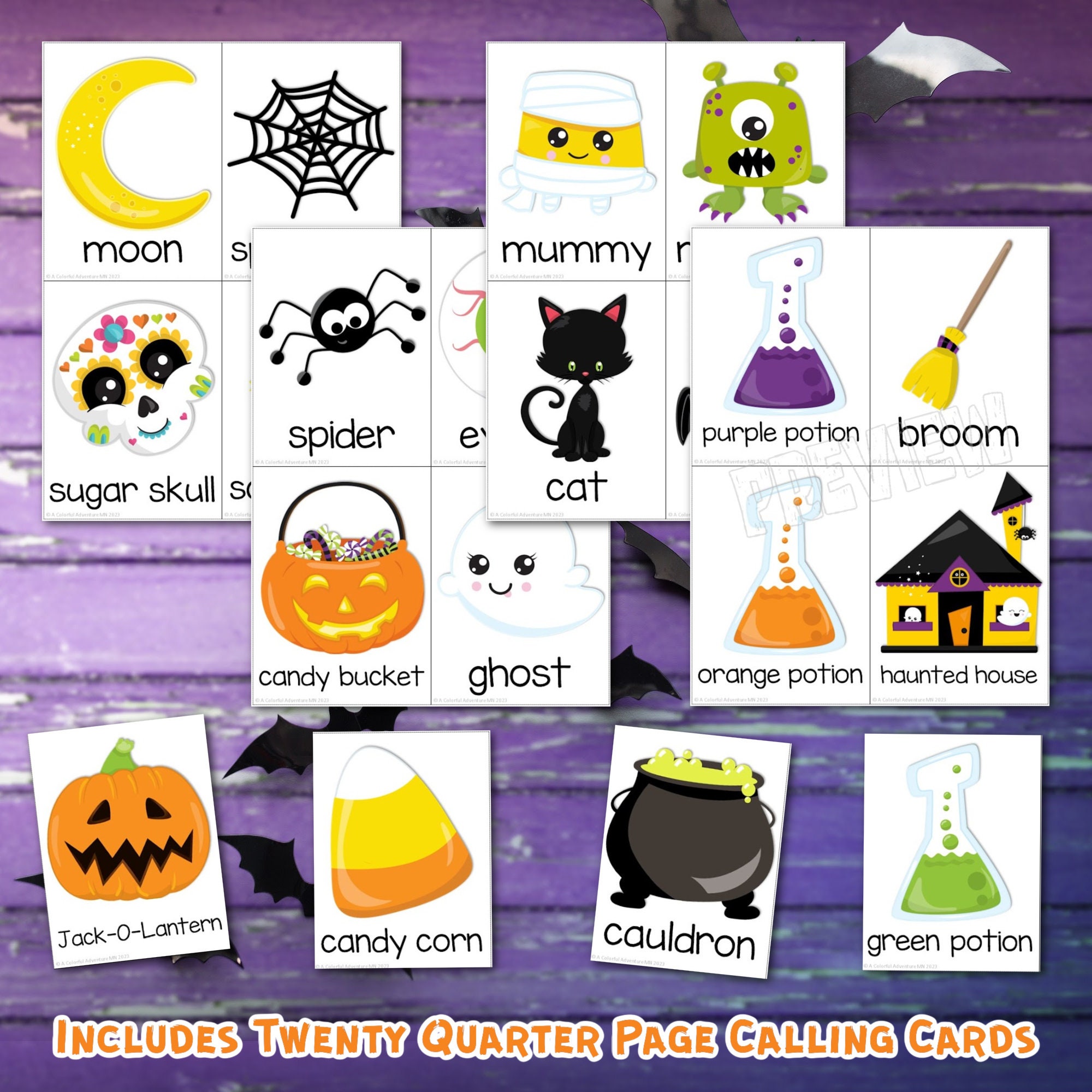 Halloween Vocabulary Bingo: Preschool Kids Party Game (digital Download ...
