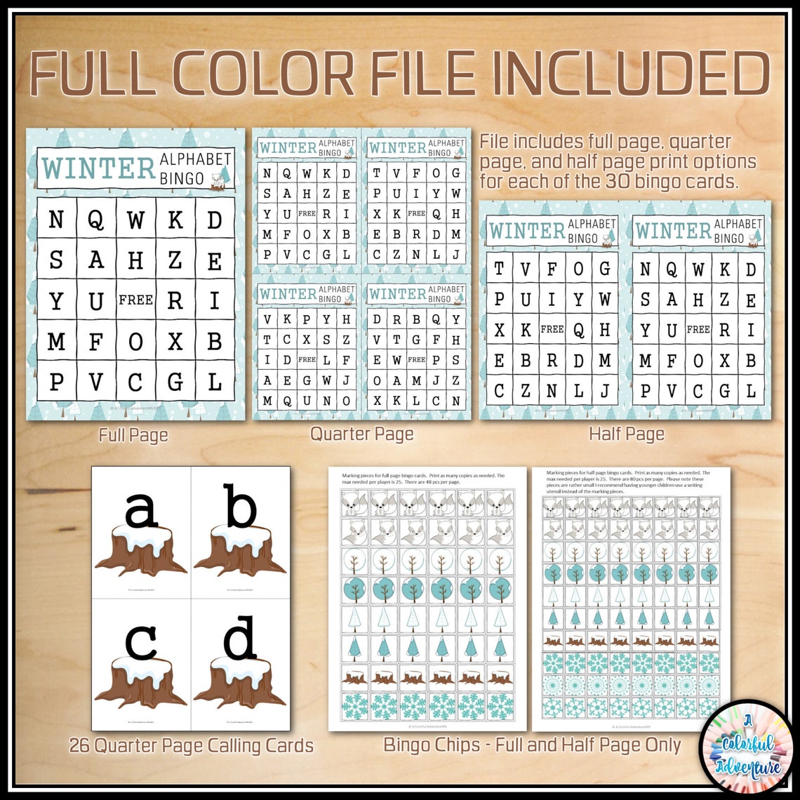 Winter Printable Alphabet Bingo Game for Kids, Learning to Recognize ...