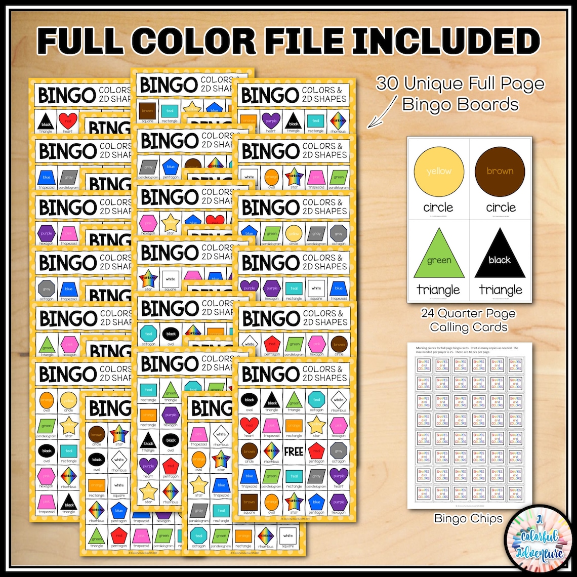 Colors and Shapes Bingo Game for Kids: 30 Printable Cards (digital ...