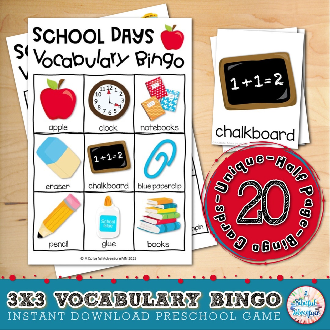 School Days Preschool Printable Bingo Game Set, Back to School or End ...