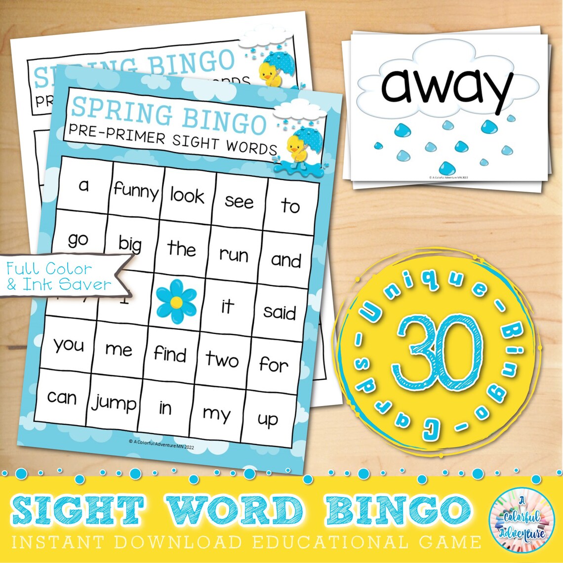 Spring Sight Word Printable Bingo Game for Kids, Sight Word Practice ...