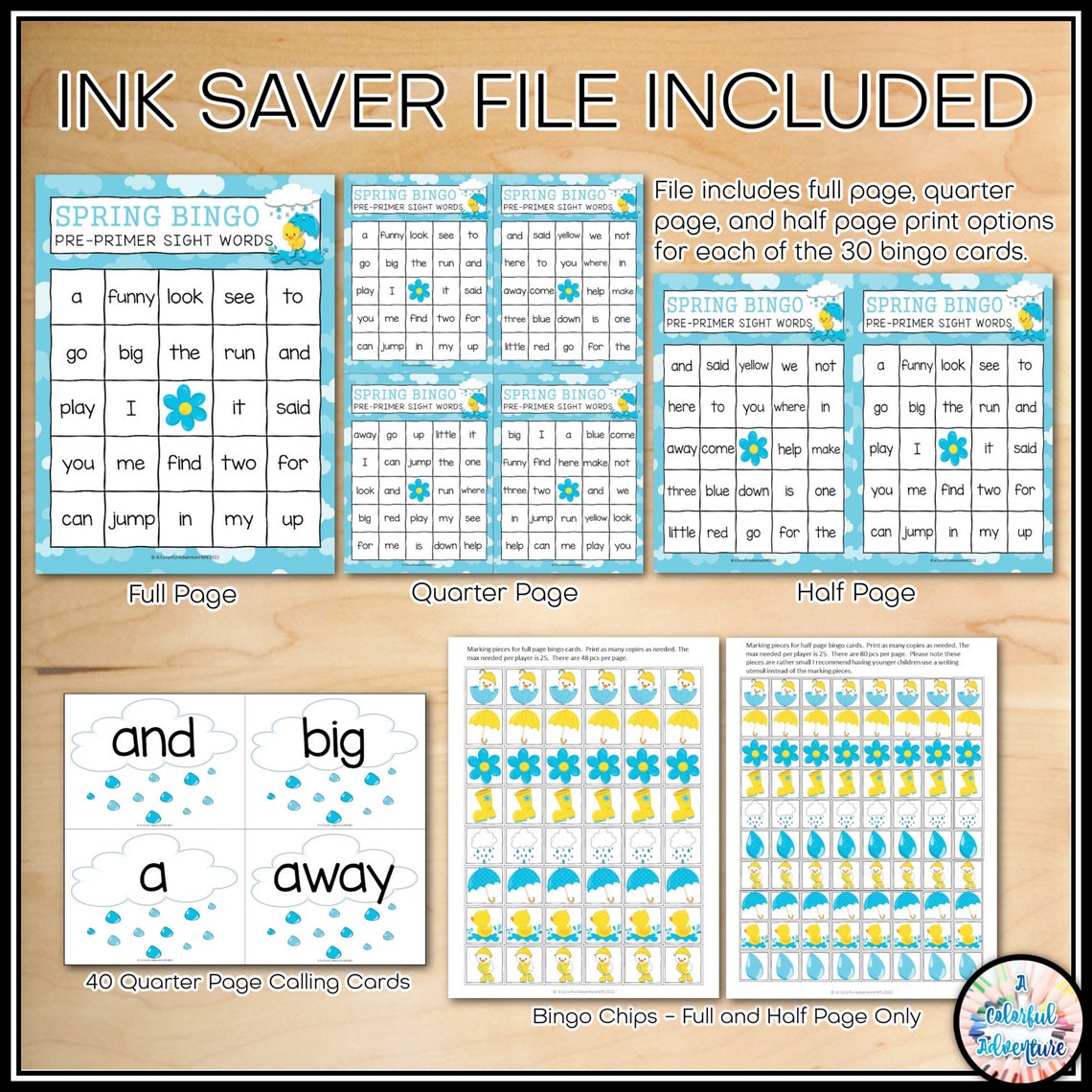 Spring Sight Word Printable Bingo Game for Kids, Sight Word Practice ...