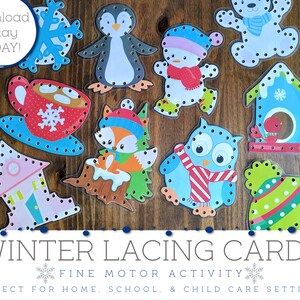 Winter Lacing Cards Fine Motor Activity Educational | Etsy