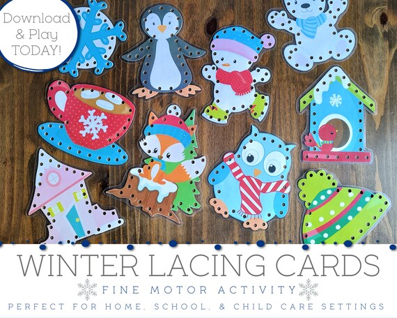 Winter Lacing Cards Fine Motor Activity Educational | Etsy