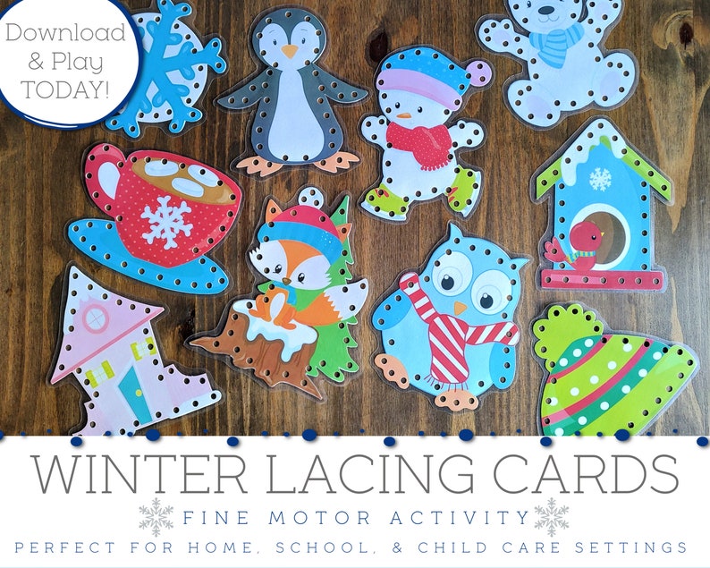Winter Lacing Cards Fine Motor Activity Educational | Etsy
