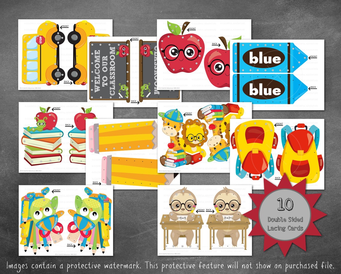 School Days Lacing Cards Fine Motor Activity Back to School - Etsy