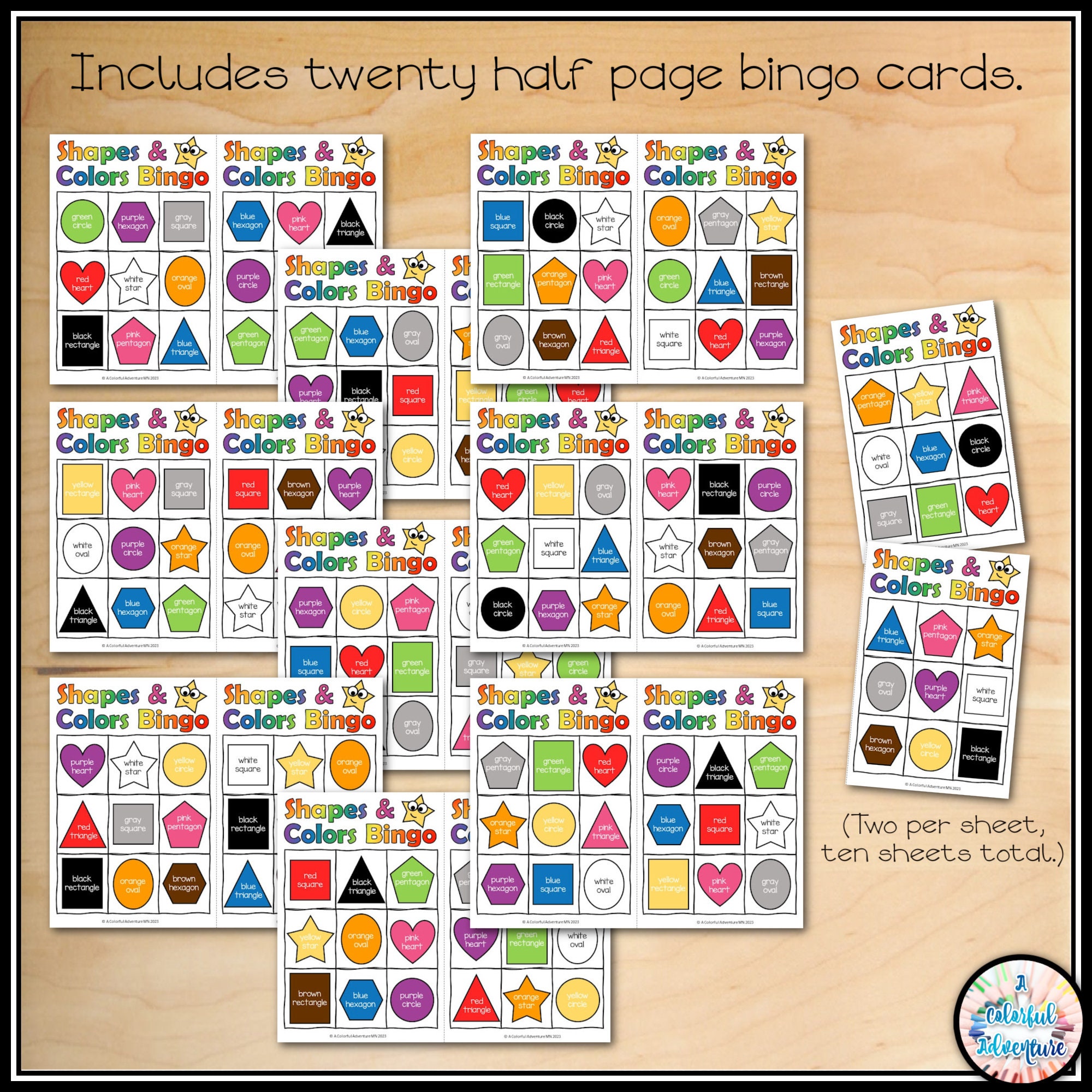 Shapes and Colors 3x3 Preschool Bingo Printable, Kids Party Game, 2D ...