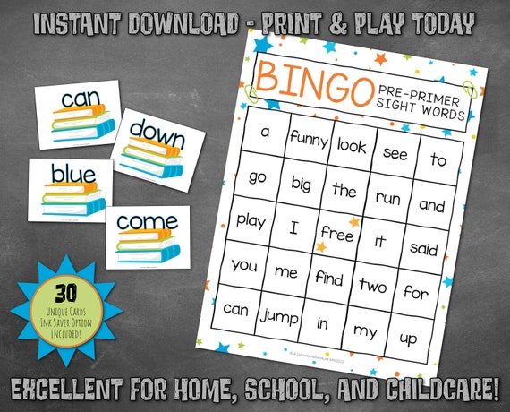 Sight Word Bingo Printable Kids School Party Game Sight Word - Etsy
