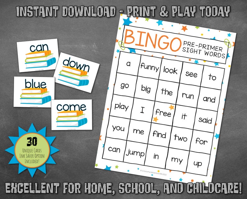 Sight Word Bingo Printable Kids School Party Game Sight Word - Etsy