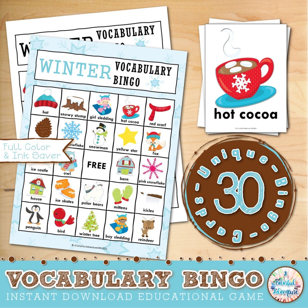 Winter Printable Bingo Game for Kids, Winter Activity, Vocabulary Games ...