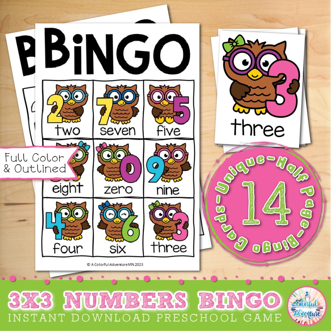 Woodland Owl Numbers 3x3 Preschool Bingo Printable, Kids Party Game ...