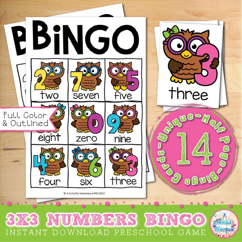 Woodland Owl Numbers 3x3 Preschool Bingo Printable, Kids Party Game ...