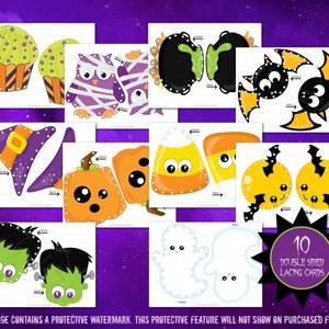 Halloween Lacing Cards Halloween Sewing Cards Fine Motor - Etsy