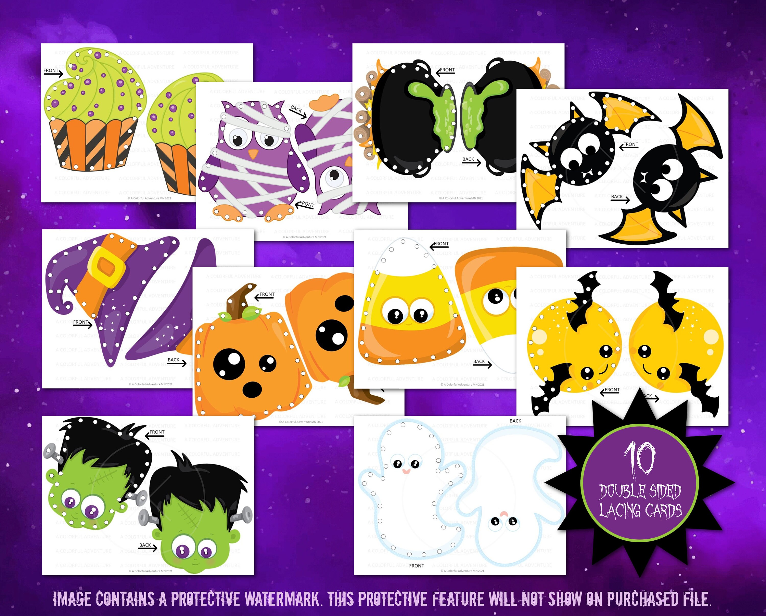 Halloween Lacing Cards Halloween Sewing Cards Fine Motor - Etsy