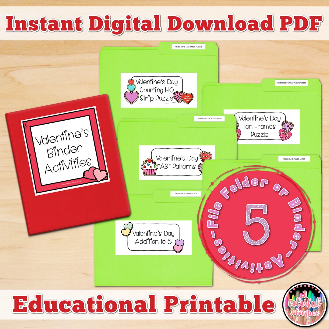 Valentine's Day Printable Math Activities: Educational File Folder or ...