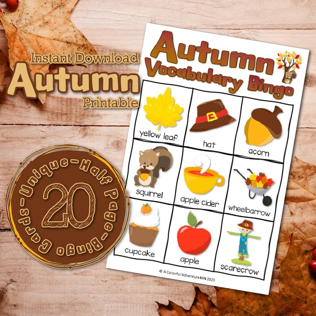 Fall 3x3 Preschool Bingo Printable, Kids Party Game, Autumn Vocabulary ...