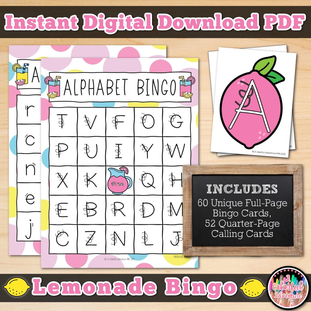 Lemonade Alphabet Bingo Game: 60 Printable Cards (digital Download) - Etsy