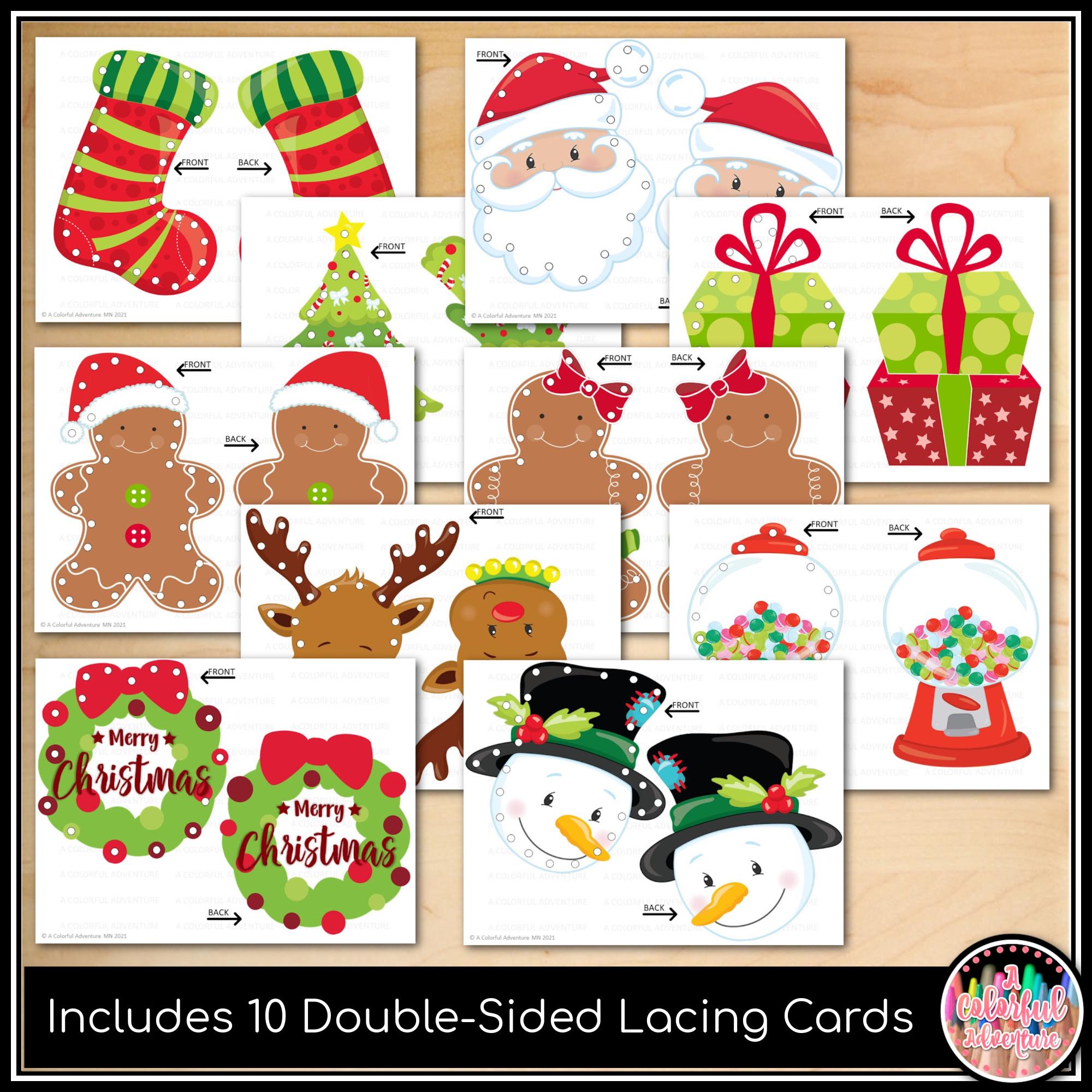 Christmas Lacing Cards: Fine Motor Skills Activity Includes Ten Double ...