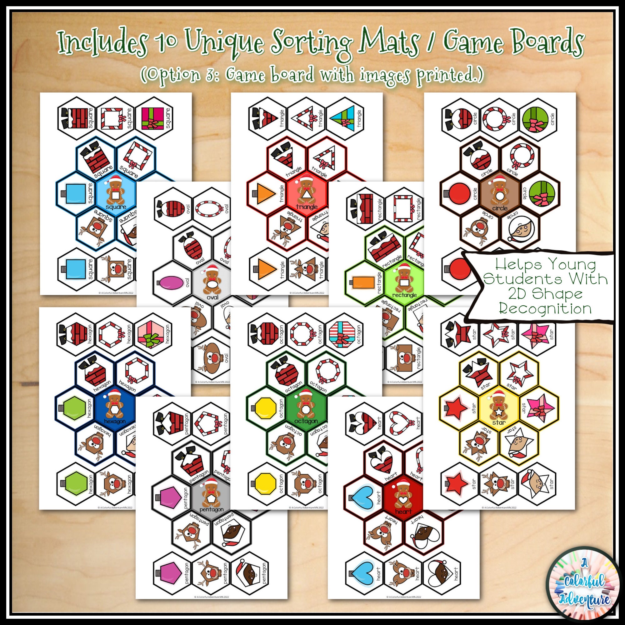 Christmas Preschool Printable Shapes Sorting Activity and Game, 2D ...