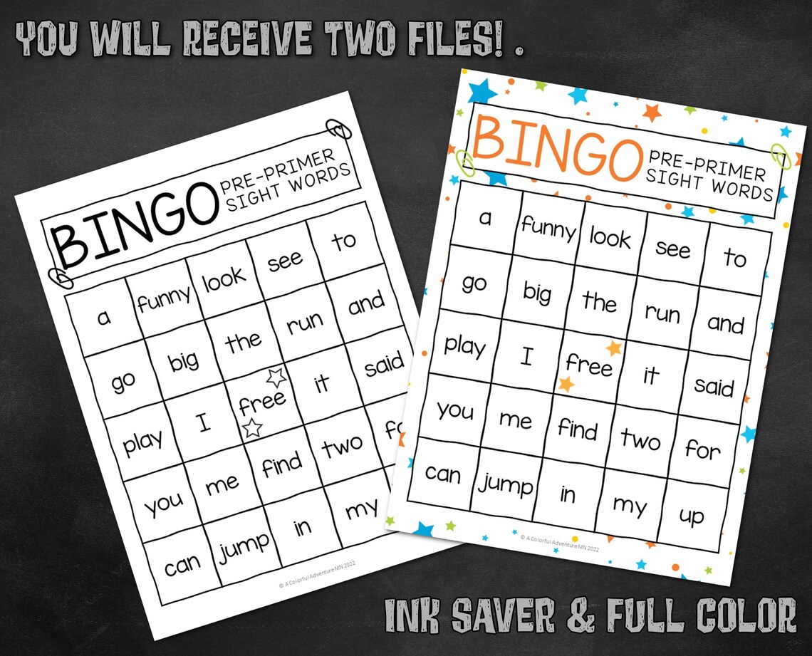 Sight Word Bingo Printable Kids School Party Game Sight Word - Etsy