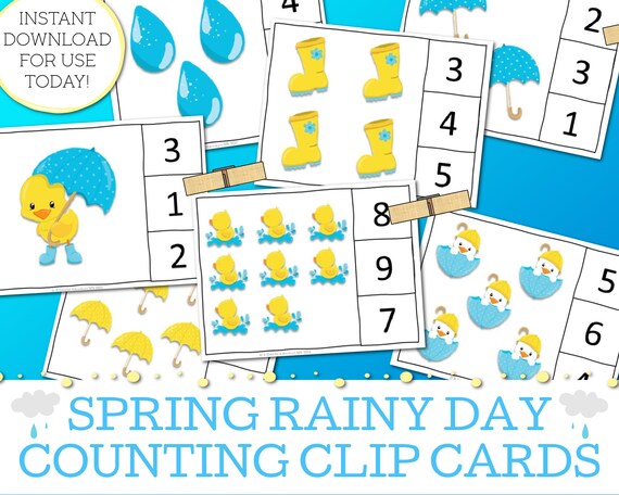 Rainy Day Counting Clip Cards Counting 1-20 Fine Motor | Etsy